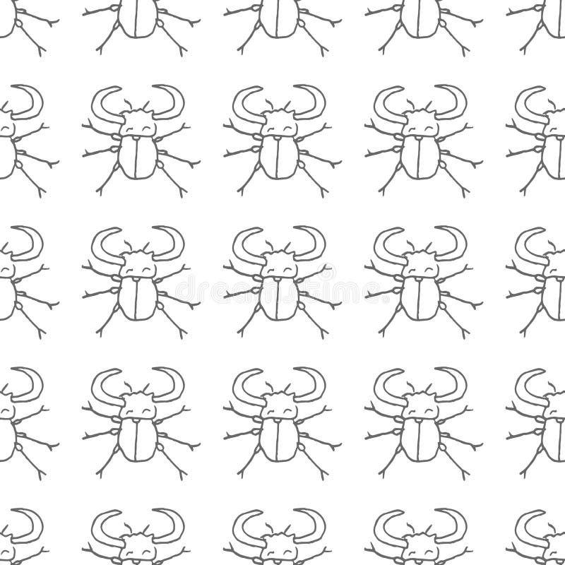 Woodcutter Beetle Vector Seamless Pattern Isolated on White Background ...