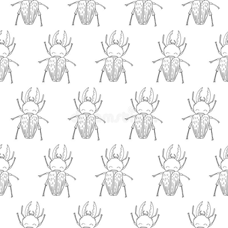 Woodcutter Beetle Vector Seamless Pattern Isolated on White Background ...
