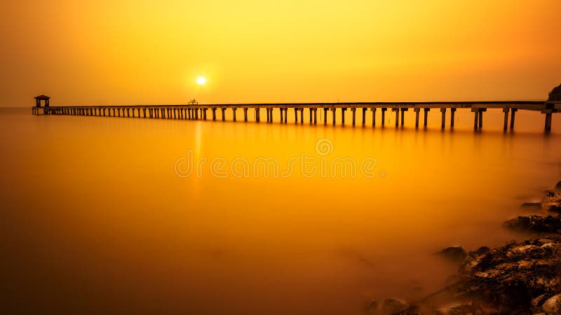 Wooded bridge at sunset stock image. Image of marina - 49357877