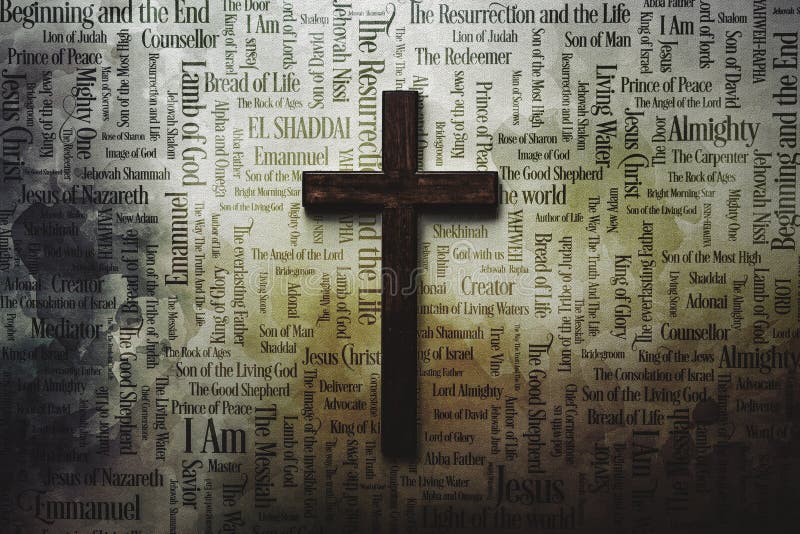Wooded Cross with Jesus Names and Atributes on a Old Paper Stock Photo ...
