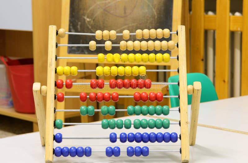 Wooden Abacus with Many Small Beads in the Classroom Stock Image ...