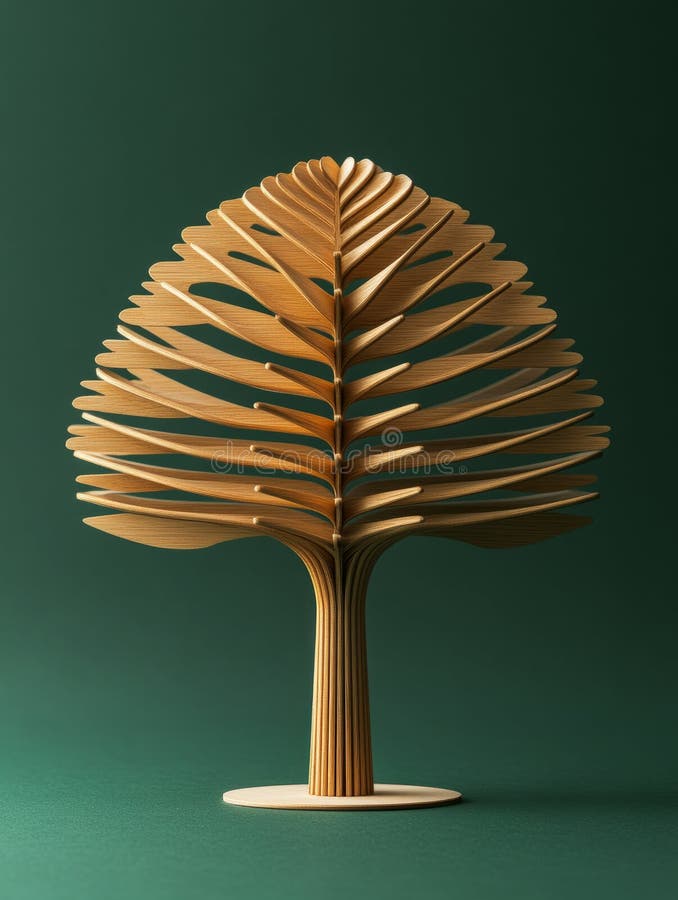 Wooden Abstract Tree Sculpture on Green Backdrop. Stock Photo - Image ...