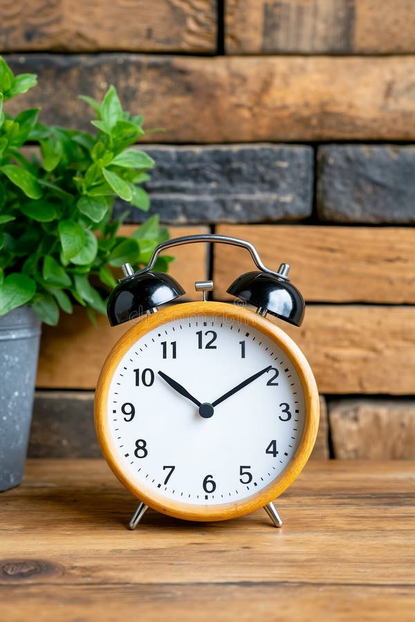 A Wooden Alarm Clock Sitting on Top of a Wooden Table Stock Image ...