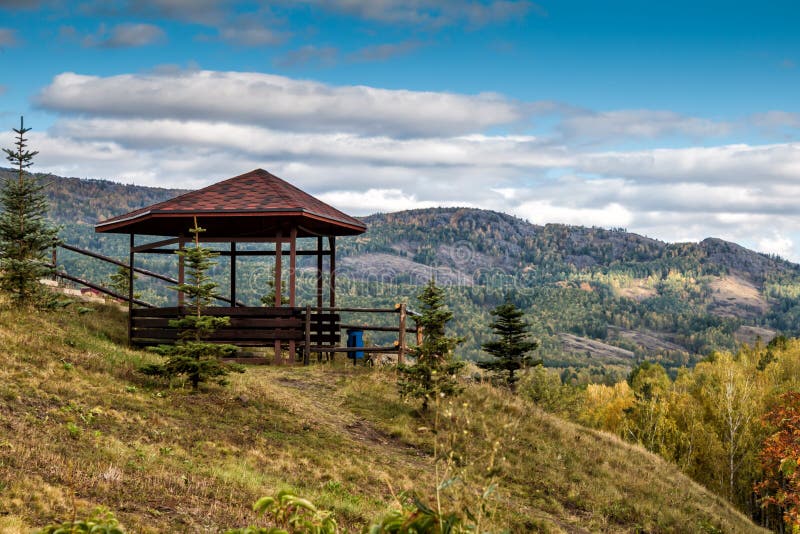 Wooden Alcove in the Mountains Stock Photo - Image of wooden, tree ...