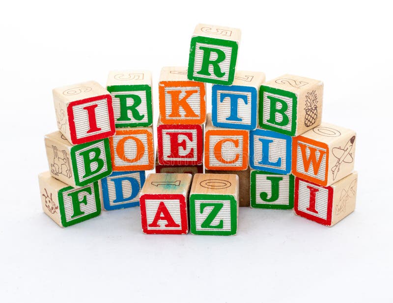 Wooden Alphabet Blocks Isolated on White Background. Closeup View Stock ...
