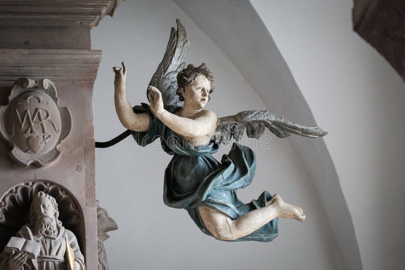 Wooden Angel in Chapel stock photo. Image of cherub - 161413338
