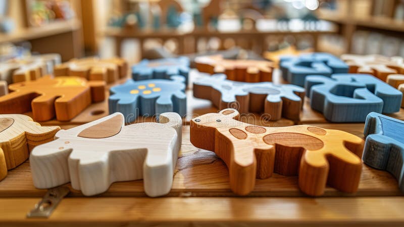 Wooden Animal-shaped Puzzles on Table. Stock Image - Image of ...
