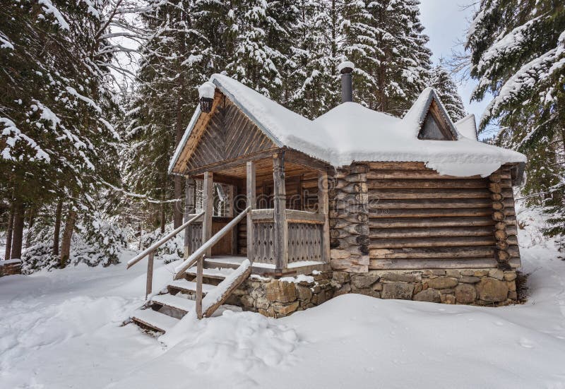 Wooden Arbor in Snowy Forest Stock Photo - Image of snow, architecture ...
