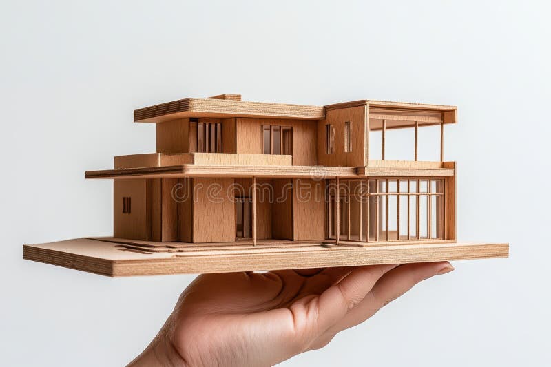Wooden Architectural Model House in Hand Modern Design Home Stock ...