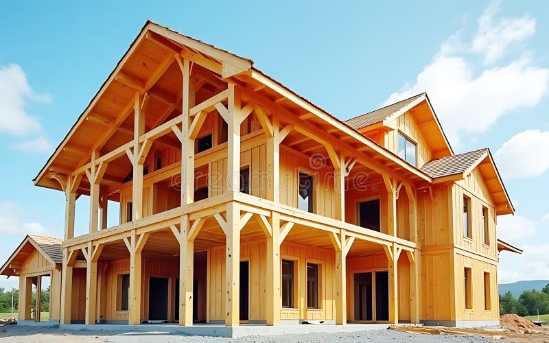 Wooden Architectural Structure, Massive Timber Frame Building, Cross ...