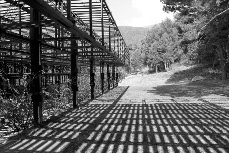 Wooden Architecture Structure with Shadows in a Forest in Cercedilla ...
