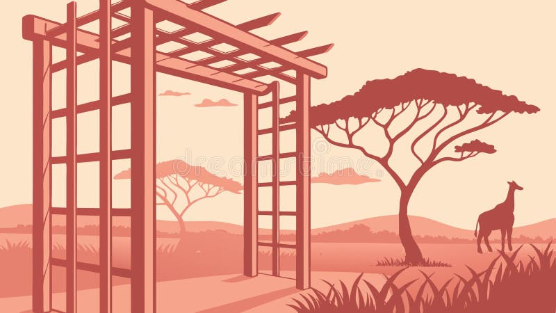 Wooden Archway in African Savanna, Rustic Structure, Vector Design ...