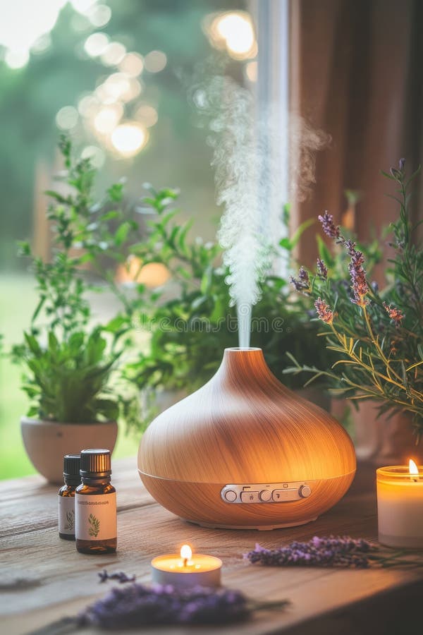 Aromatherapy Diffuser on Table with Warm Sunlight in Cozy Room, AI ...