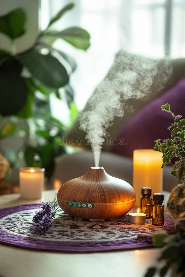 Aromatherapy Diffuser on Table with Warm Sunlight in Cozy Room, AI ...