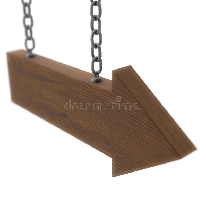 Wooden Arrow with Chain Isolated on White Stock Image - Image of plank ...
