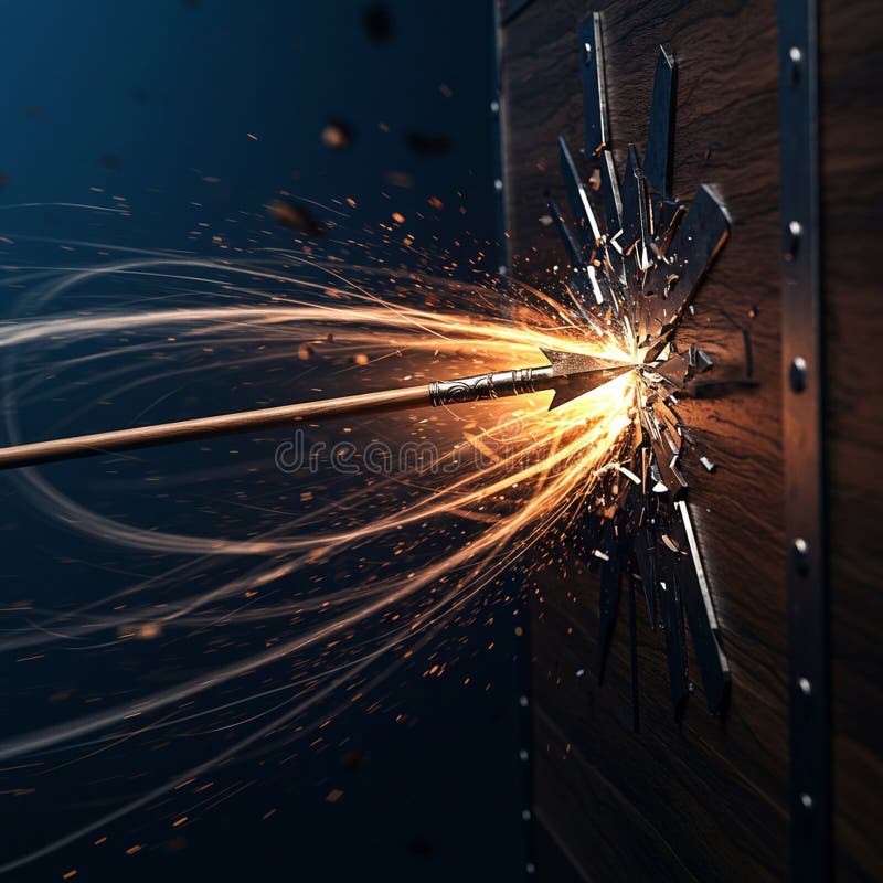 A Wooden Arrow Pierces a Metallic Surface, Causing a Dramatic Explosion ...