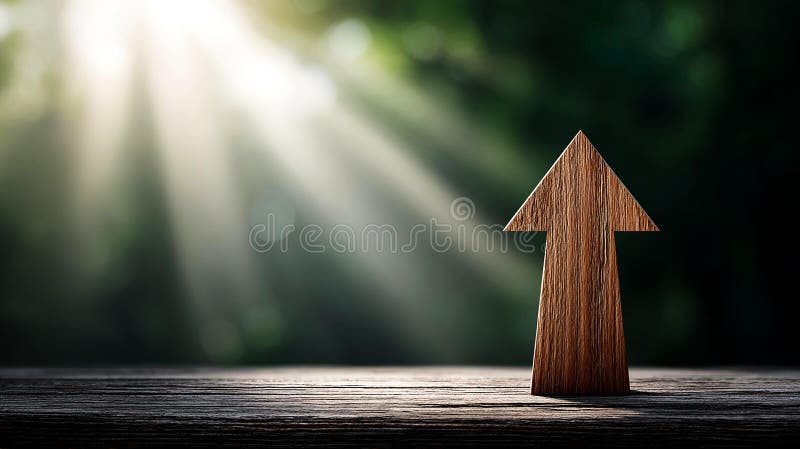 A Wooden Arrow Pointer Directs Towards Light, Symbolizing Positivity ...