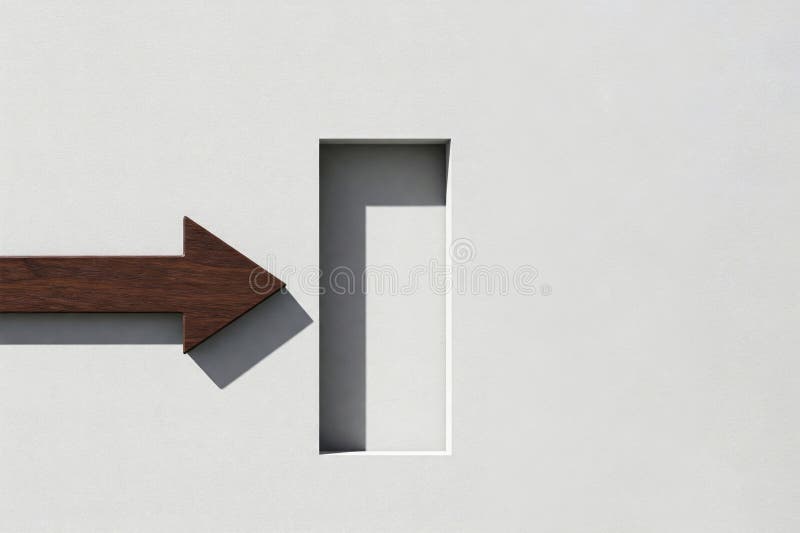 A Wooden Arrow Points To an Empty Rectangular Hole in the Wall. Space ...