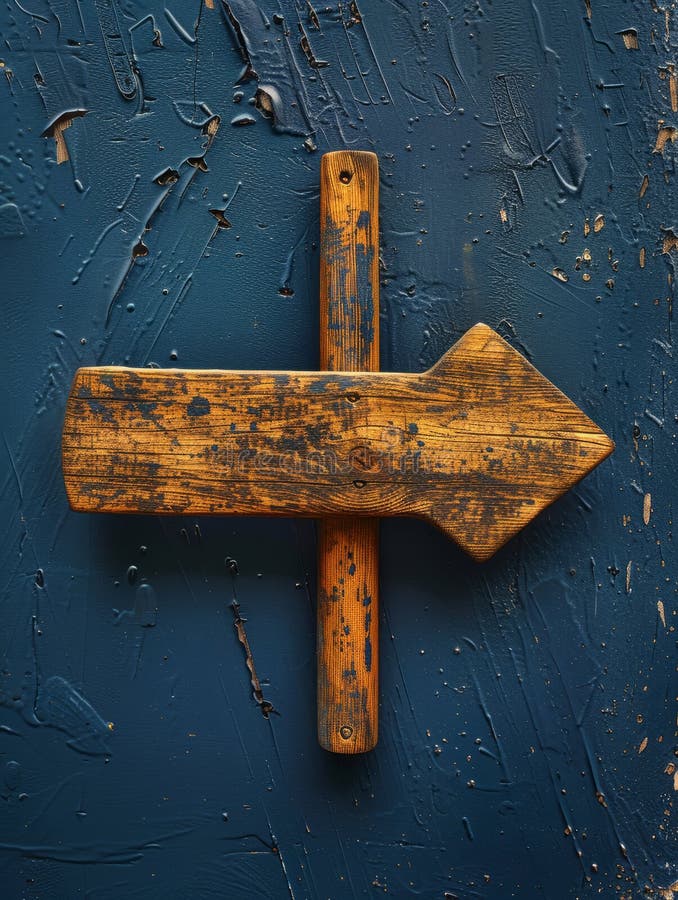 Wooden Arrow Sign Indicating Direction on Textured Blue Background ...