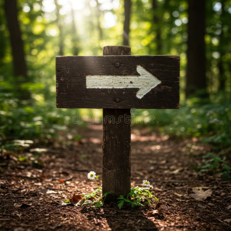 Wooden Arrow Sign Post in a Forest Path Stock Illustration ...
