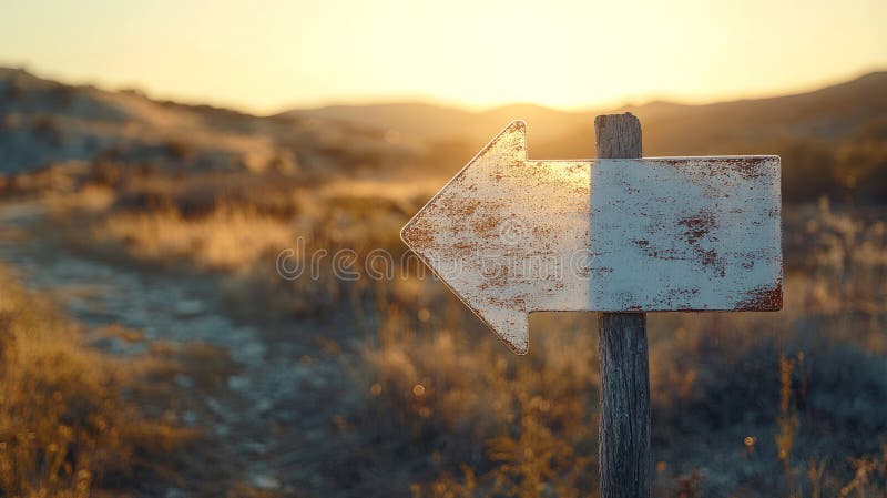 Wooden Arrow Sign on Rural Path at Sunset Stock Photo - Image of path ...