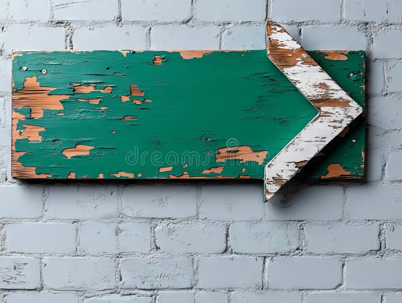 A Wooden Arrow Sign on a White Brick Wall Stock Image - Image of side ...