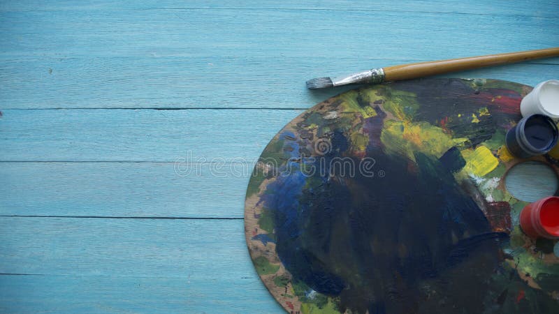 Wooden Art Palette with Paints and Brushes Stock Image - Image of hobby ... Wooden Art Palette with Paints and Brushes Stock Image - Image of hobby ...