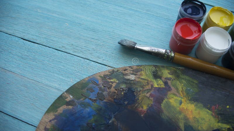 Wooden Art Palette with Paints and Brushes Stock Image - Image of hobby ... Wooden Art Palette with Paints and Brushes Stock Image - Image of hobby ...