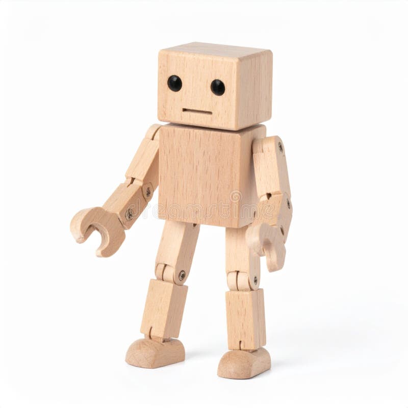 Wooden Articulated Robot Toy on White Background Stock Illustration ...