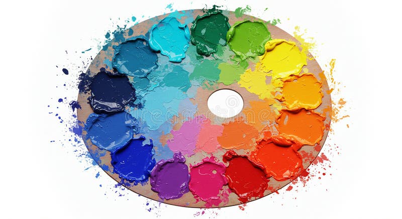 A Wooden Artist S Palette Features an Array of Vibrant Paint Colors ...
