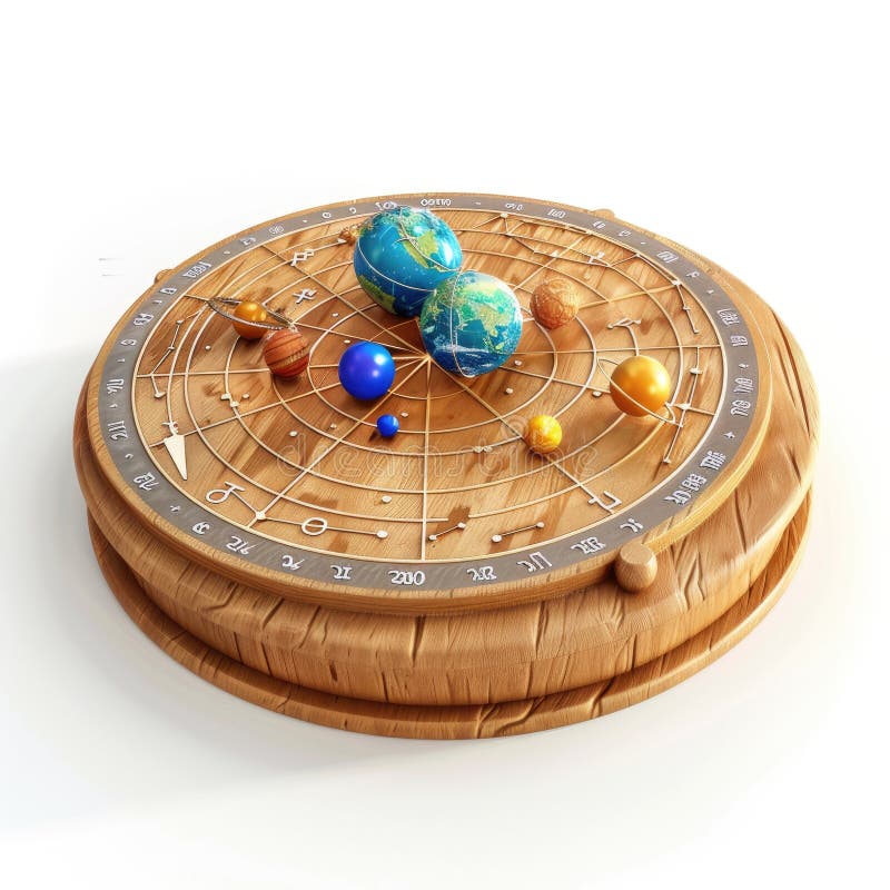Wooden Solar System Model with Planets on Zodiac Chart Stock ...