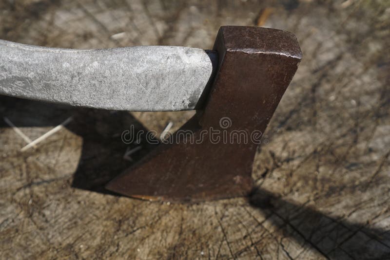 Wooden Ax with Iron Blade for Chopping Wood Stock Image - Image of ...