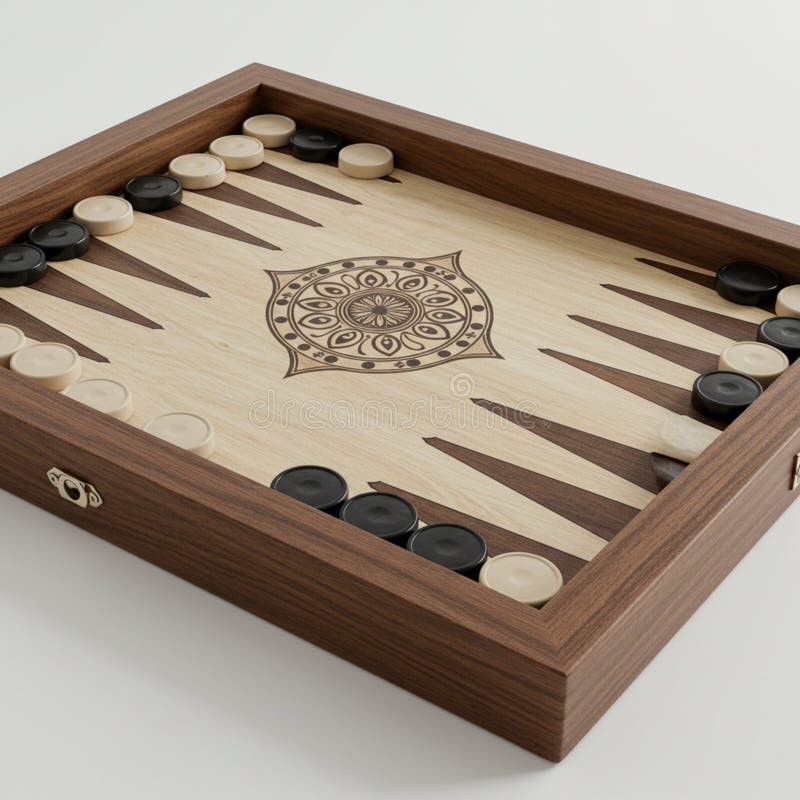 A Wooden Backgammon Board with a Decorative Central Design is Shown ...
