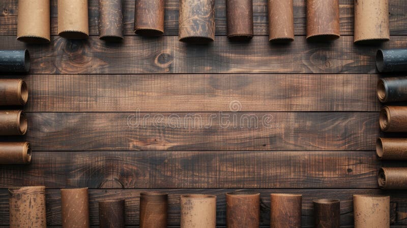 Wooden Background with Arranged Cylindrical Objects in a Frame-like ...