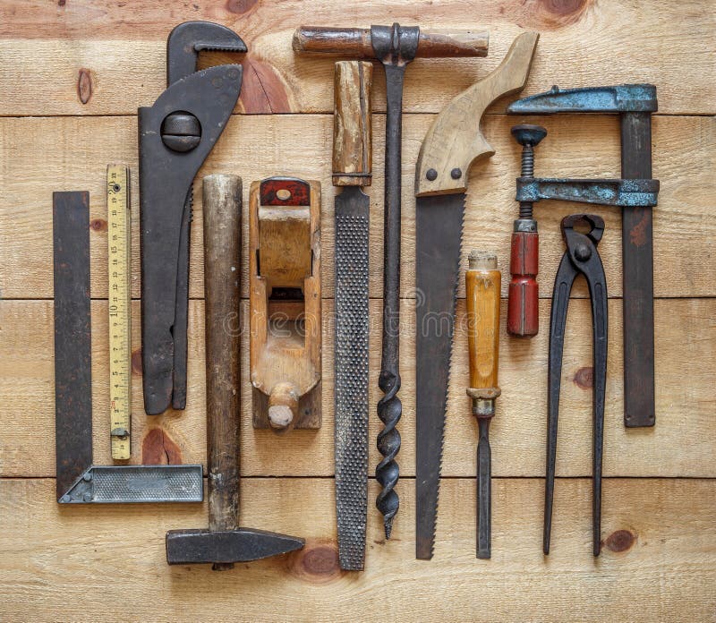 Wood Background, Old Carpenter Tools Stock Photo - Image of retro ...