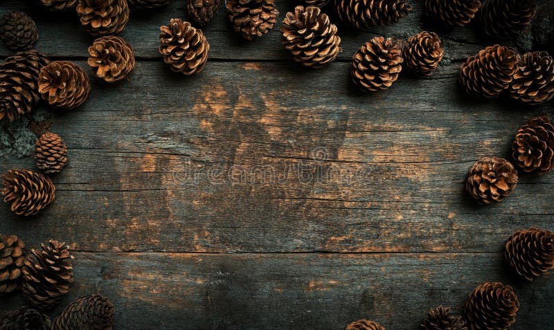 A Wooden Background with a Bunch of Pine Cones on it Stock Image ...