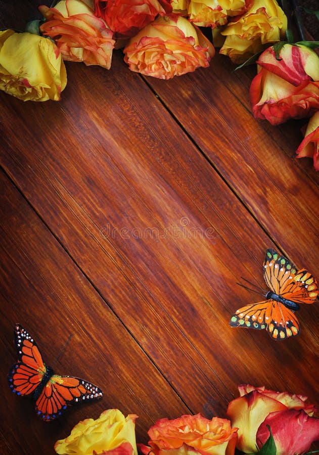 Wooden Background Decorated with Roses Stock Photo - Image of beauty ...