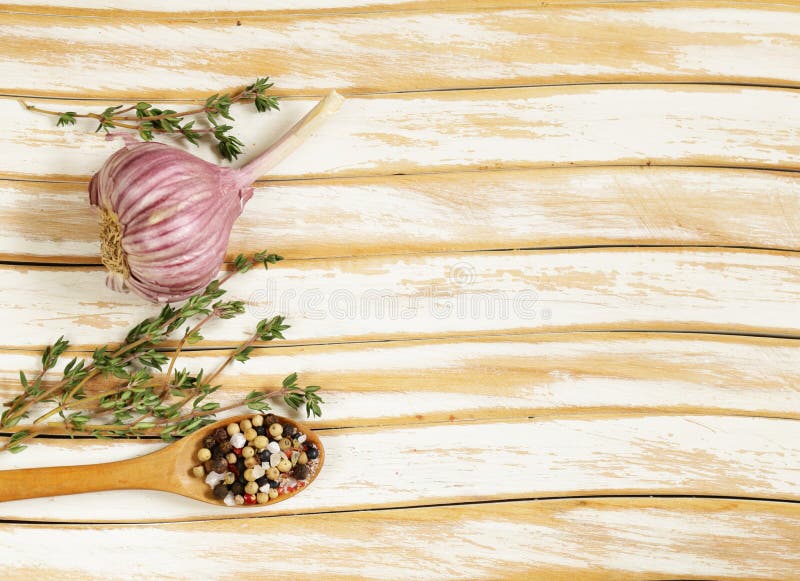 Wooden background for food stock image. Image of spices - 107600287