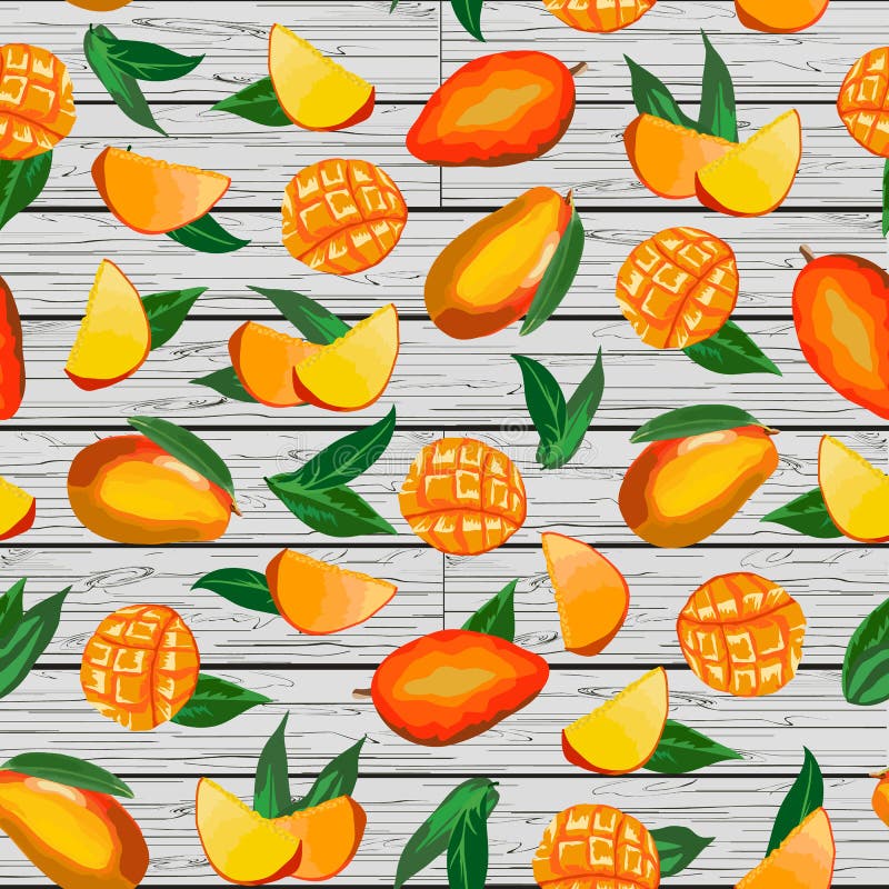Wooden Background with Mango Fruits. Stock Vector - Illustration of ...