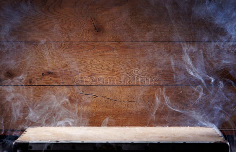 A Wooden Background and a Table Covered with Smoke Stock Image - Image ...