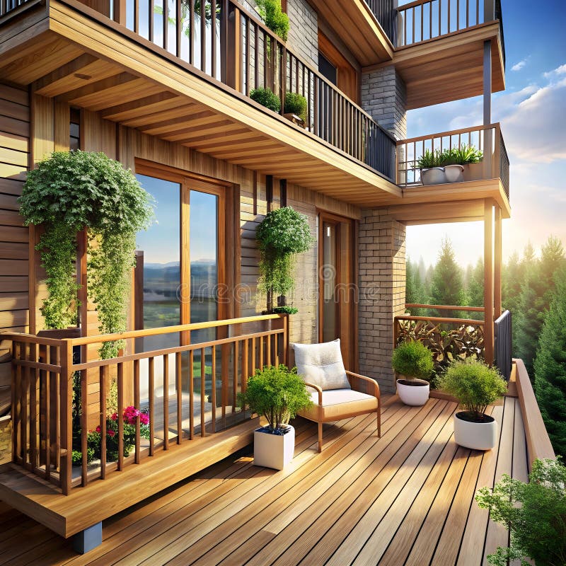 A Wooden Balcony Design that Blends Elegance Stock Illustration ...
