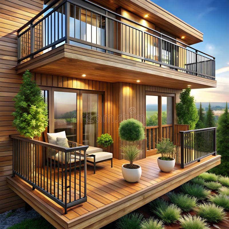 A Wooden Balcony Design that Blends Elegance Stock Illustration ...
