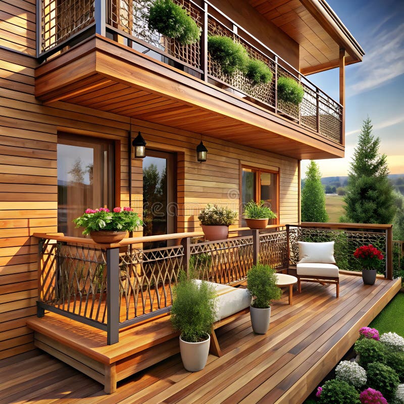 A Wooden Balcony Design that Blends Elegance and Functionality Stock ...