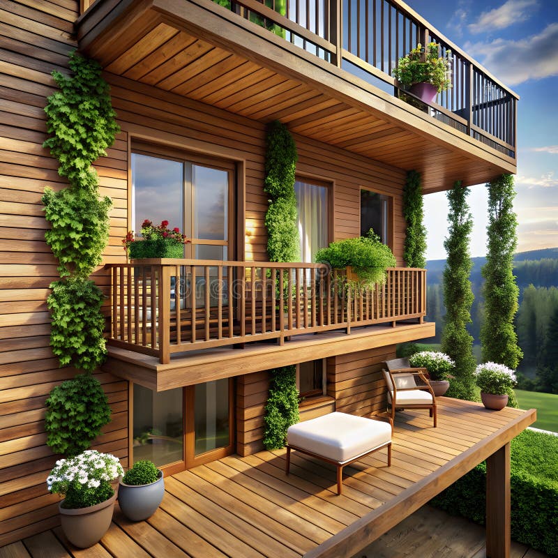 A Wooden Balcony Design that Blends Elegance and Functionality Stock ...
