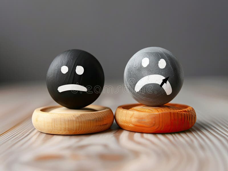 Wooden Balls with Sad Painted Faces Stock Illustration - Illustration ...