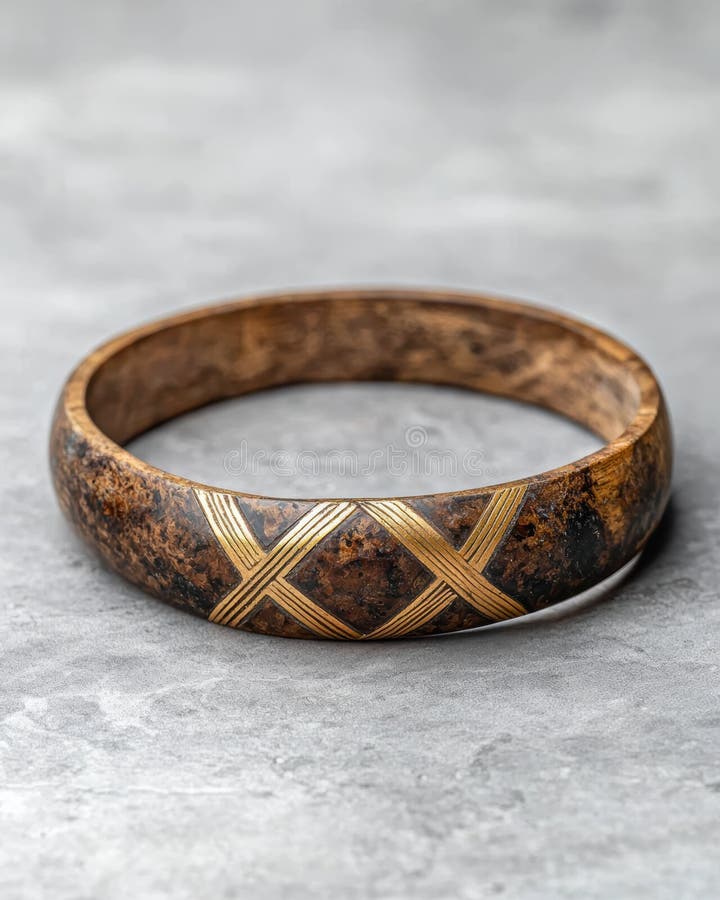 Wooden Bangle with Gold Inlay Stock Illustration - Illustration of ...