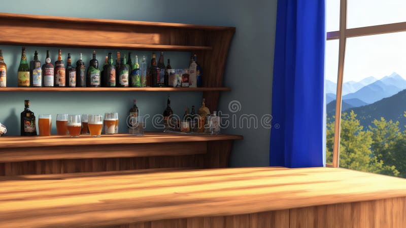Wooden Bar Counter Backdrop in a Pub. Generative AI Stock Illustration ...