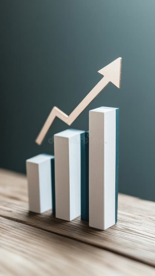 Wooden Bar Graph with Upward Arrow on Wooden Table, Growth and Success ...