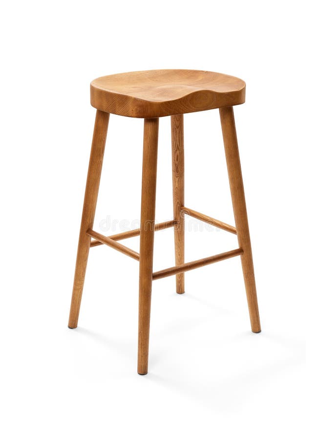Wooden Bar Stool Isolated on White Stock Image - Image of wooden ...
