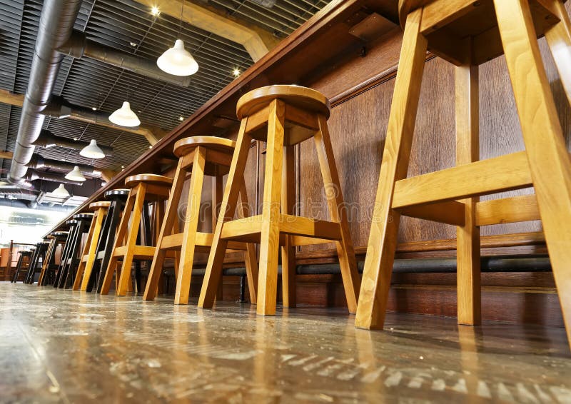 Wooden bar stools stock image. Image of terrace, restaurant - 91213009